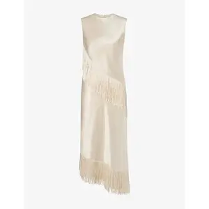 MALINA Lovis Fringed Satin Midi Dress - Pearl