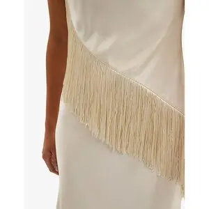 MALINA Lovis Fringed Satin Midi Dress