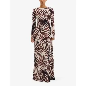 MALINA Jennelie Leaf-print Chiffon Maxi Dress