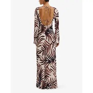 MALINA Jennelie Leaf-print Chiffon Maxi Dress