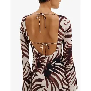 MALINA Jennelie Leaf-print Chiffon Maxi Dress