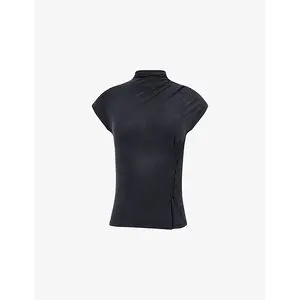 PEACHY DEN Kylie Button Stretch-woven Top - Graphite