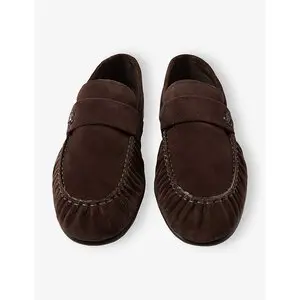 JIMMY CHOO Ellis Etched Suede Loafers - Chocolate