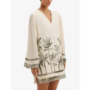 MALINA Leonella V-neck Woven Tunic Mini Dress