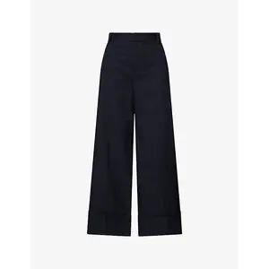 FRAME Palazzo Wide-leg Cotton Trousers - Navy
