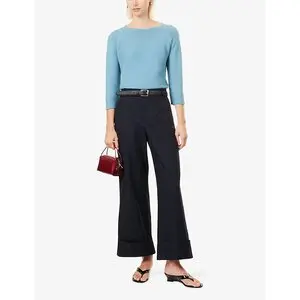 FRAME Palazzo Wide-leg Cotton Trousers - Navy