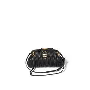 Miu Miu Caprice Matelassé Nappa Leather Clutch - Black