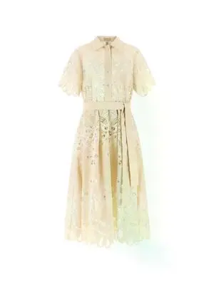 Elie Saab Embroidered Scalloped-hem Midi Dress - Neutrals