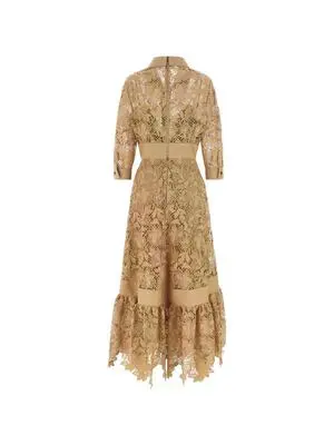 Elie Saab Floral Macramé Ruffled Midi Dress