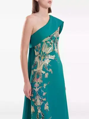 SAIID KOBEISY One-shoulder Embroidered Evening Dress - Blue