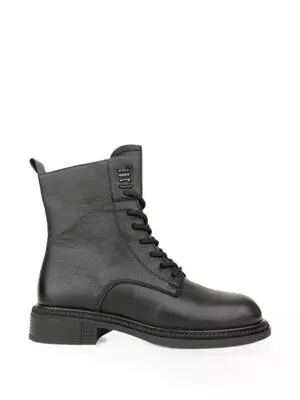 LINDA BAUMANN Lace-up Leather Ankle Boots - Black