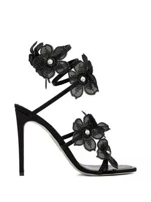 Rene Caovilla Floral Embellished Sandals - Black