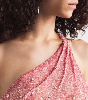 Rachel Gilbert Embellished One-shoulder Kaito Gown