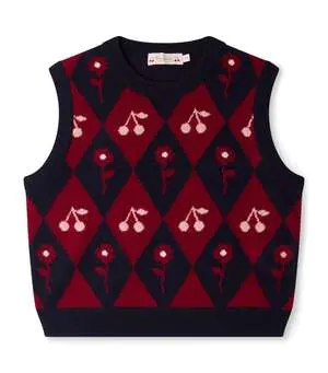 Bonpoint Wool Cherry Argyle Sweater Vest