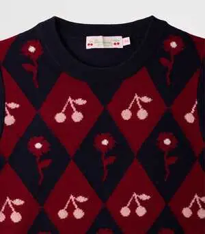Bonpoint Wool Cherry Argyle Sweater Vest