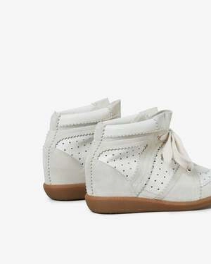 Isabel Marant Étoile Bobby Perforated Suede Wedge Sneakers - Chalk