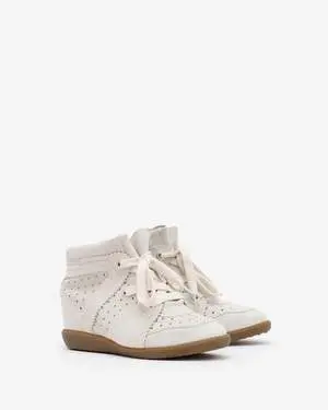 Isabel Marant Étoile Bobby Perforated Suede Wedge Sneakers - Chalk