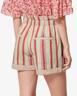 ETOILE Cotton Canvas Striped Shorts - Beige-red