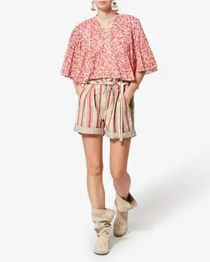 ETOILE Cotton Canvas Striped Shorts - Beige-red