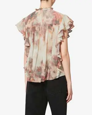 ETOILE Dalyane Frilly Organic Cotton Cloud Print Top