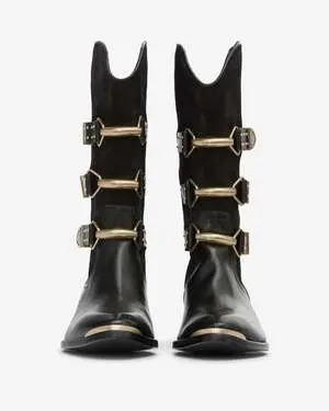 Isabel Marant Étoile Suede And Calfskin Leather Buckled Boots - Black