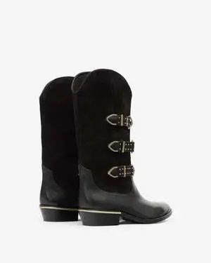 Isabel Marant Étoile Suede And Calfskin Leather Buckled Boots - Black