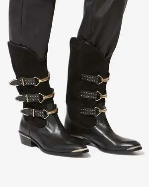 Isabel Marant Étoile Suede And Calfskin Leather Buckled Boots - Black