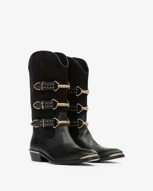 Isabel Marant Étoile Suede And Calfskin Leather Buckled Boots - Black