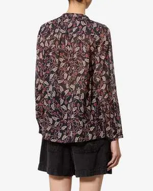 ETOILE Maria Printed Cotton Voile Blouse - Black/raspberry