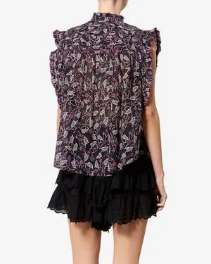 ETOILE Sleeveless Embroidered Cotton Voile Blouse - Black/raspberry