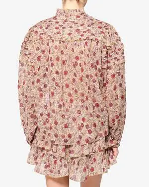 ETOILE Doane Printed Cotton Voile Blouse - Ecru-raspberry