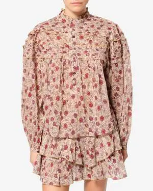 ETOILE Doane Printed Cotton Voile Blouse - Ecru-raspberry