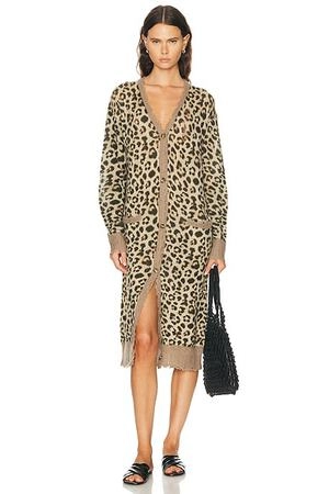 R13 Printed Long Cardigan - Light Brown Leopard