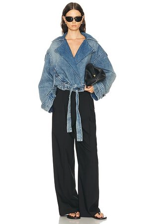 Brandon Maxwell Regan Denim Trench Jacket