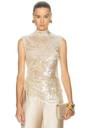 Lapointe Mesh Sequin Mockneck Top