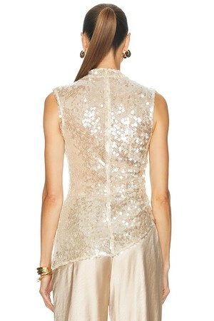 Lapointe Mesh Sequin Mockneck Top