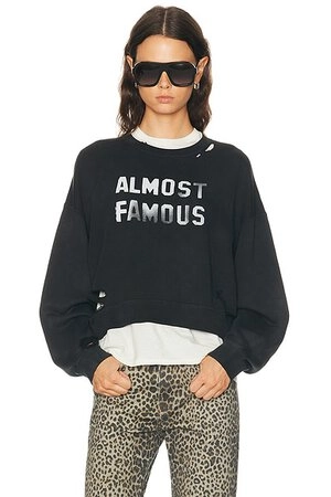 R13 Almost Famous Cropped Crewneck Sweatshirt - Black