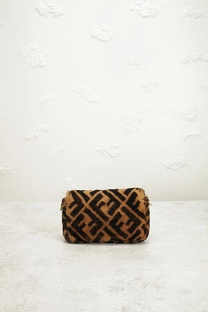 Fendi Shearling Vitello Dolce Macro Ff 1974 Mini Baguette Shoulder Bag