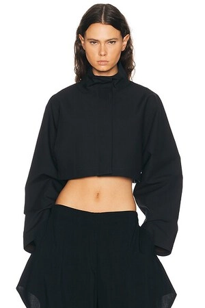 Alaïa Cropped Jacket With Padded Shoulders - Noir