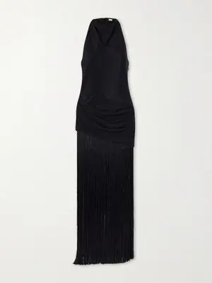 Cult Gaia Noosha Fringed Silk Halterneck Maxi Dress - Black