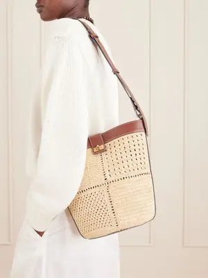 ANYA HINDMARCH Raffia Crossbody Bag With Leather Trim And Turnlock Closure