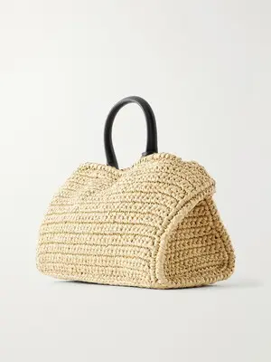 FERRAGAMO Hug Leather-trimmed Raffia Mini Shoulder Bag