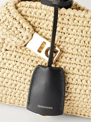 FERRAGAMO Hug Leather-trimmed Raffia Mini Shoulder Bag