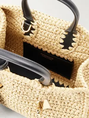 FERRAGAMO Hug Leather-trimmed Raffia Mini Shoulder Bag