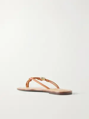 AMANU The Kiwayu Embellished Leather Thong Sandals - Brown