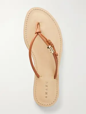 AMANU The Kiwayu Embellished Leather Thong Sandals - Brown