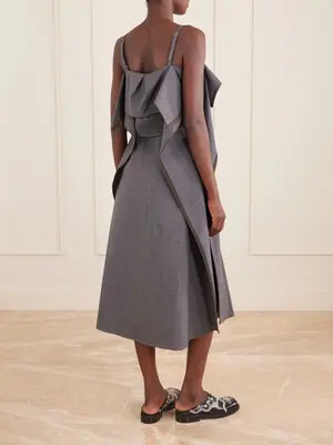 Sacai Pleated Ruffled Wool Midi Dress
