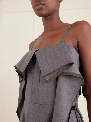 Sacai Pleated Ruffled Wool Midi Dress