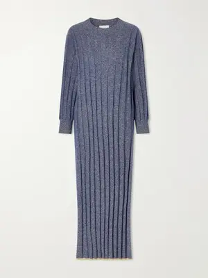THE ELDER STATESMAN Ribbed Cashmere Maxi Dress - Blue