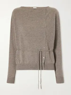 ST. AGNI Asymmetrical Belted Cashmere Cardigan - Metallic